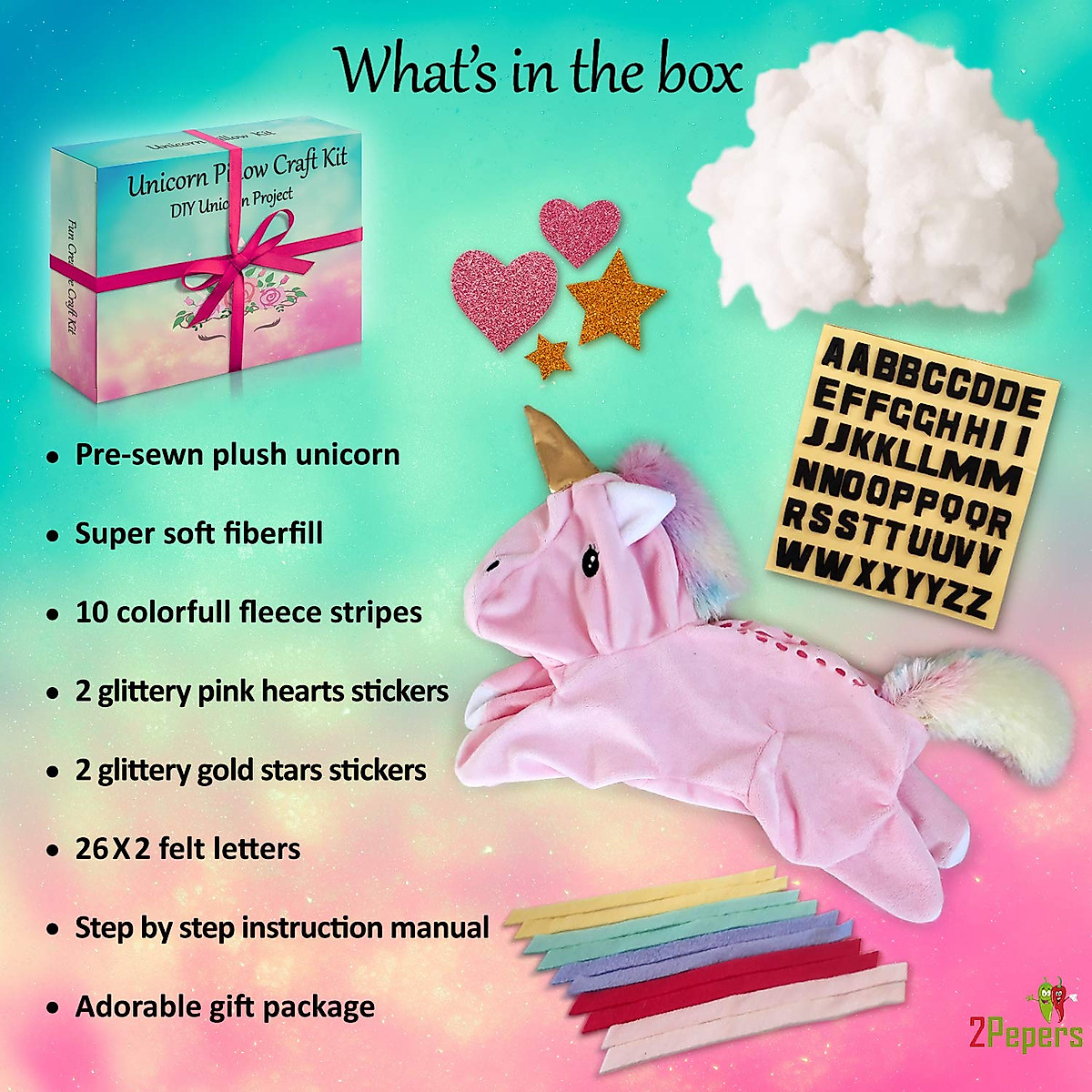 Make Your Own Unicorn Pillow Kit Arts and Crafts for Girls (No Sew), DIY Unicorn Craft Girl Ages 3 4 5 6 7 8 9 10 Years Old, Unicorn Gifts for Girls, Birthday Present, Toys For Girls, Kids Crafts