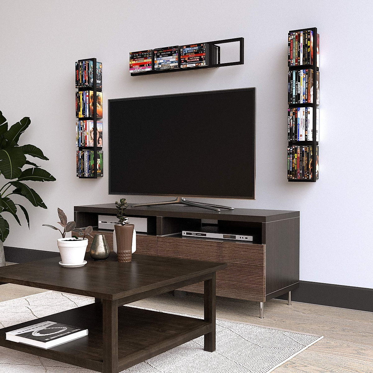 YouHaveSpace CD DVD Storage Shelf for Wall, 34 Inch Cube Storage Media Shelf and Video Game Organizer, Metal Black Wall Shelf