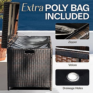 Idzo Outdoor Wicker Storage Box, 1000 Hours UV Wicker Cushion Storage Box for Patio Durable Against Water & Weather, 136 Gallon Large Deck Box, Soft-Close Hinge & Extra Poly Bag Included - Brown