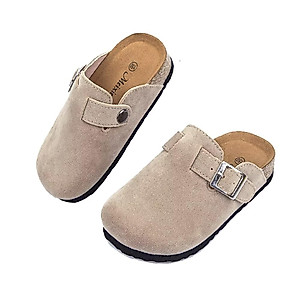 Kids Clogs for Girls Boys Cute Slip-on Slippers Classic Sued e Cor k Footbed Sandals Potato Shoes, Apricot / 4.5-5 Toddler