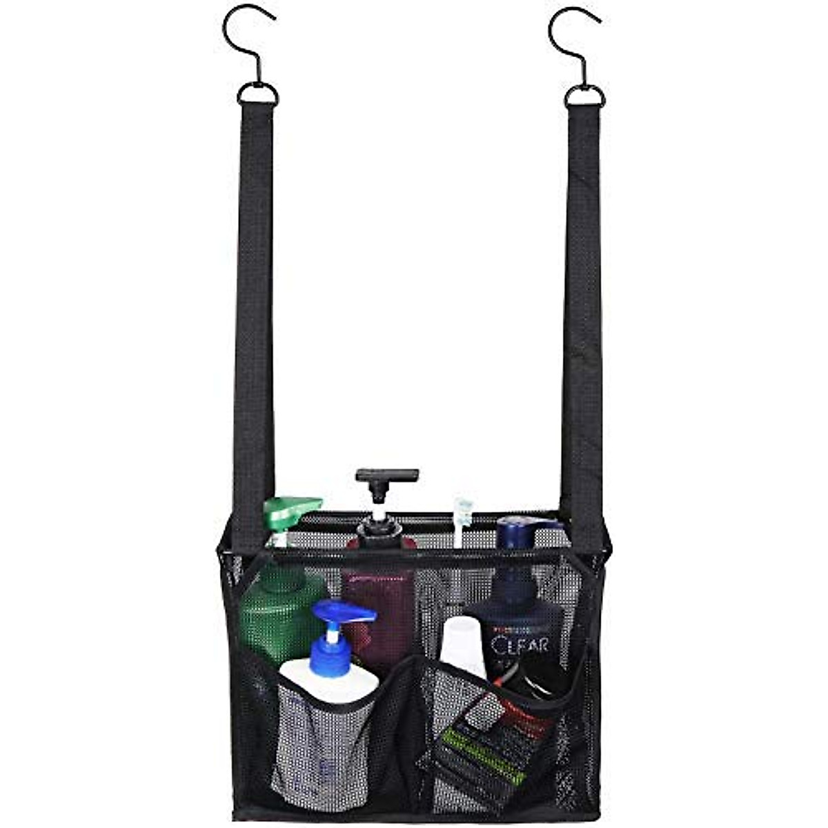 Mesh Shower Caddy College with Hooks, Hanging Bath Baskets Organizer Storage with 4 Pockets for College Dorm Rooms, Gym, Swimming and Travel (Black)