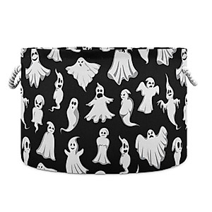Krafig Halloween Ghost Pattern Round Collapsible Storage Basket, Large Toy Storage, Laundry Baskets, Open Home Storage Bins for Toy Organizer, Home Decor, Clothes, Toys