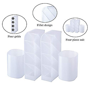 4 Pcs Pen Organizer, Desk Organization, Wellerly Cute Desk Pencil Markers Holder Storage Box Set Multi-Functional Stationary Desktop Cup Organizers for Home Room / Office / School Art Supply - White