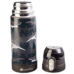 Bentology Stainless Steel 13 oz Shark Insulated Water Bottle for Boys - Easy to Use for Kids - Reusable Spill Proof BPA-Free, Fits in Most Lunch Boxes & Bags, Use for Summer Camp, Back to School