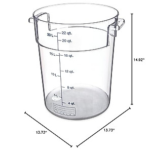 Carlisle FoodService Products Storplus Round Food Storage Container with Stackable Design for Catering, Buffets, Restaurants, Polycarbonate (Pc), 22 Quart, Clear