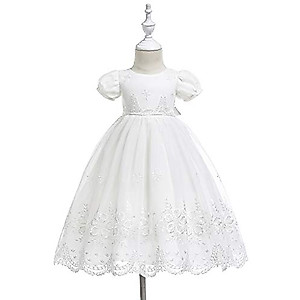 Meiqiduo Baby Girl Christening Dress Baptism Gowns Princess Wedding Party Formal Dresses (3M/0-6Months, Ivory)