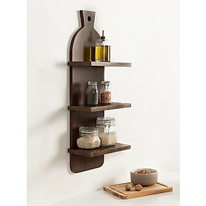 Kate and Laurel Braxton Modern Farmhouse Three-Tier Wall Shelf, 12 x 7 x 32, Natural Brown, Transitional Tiered Wood Display Shelf for Kitchen Spice Rack
