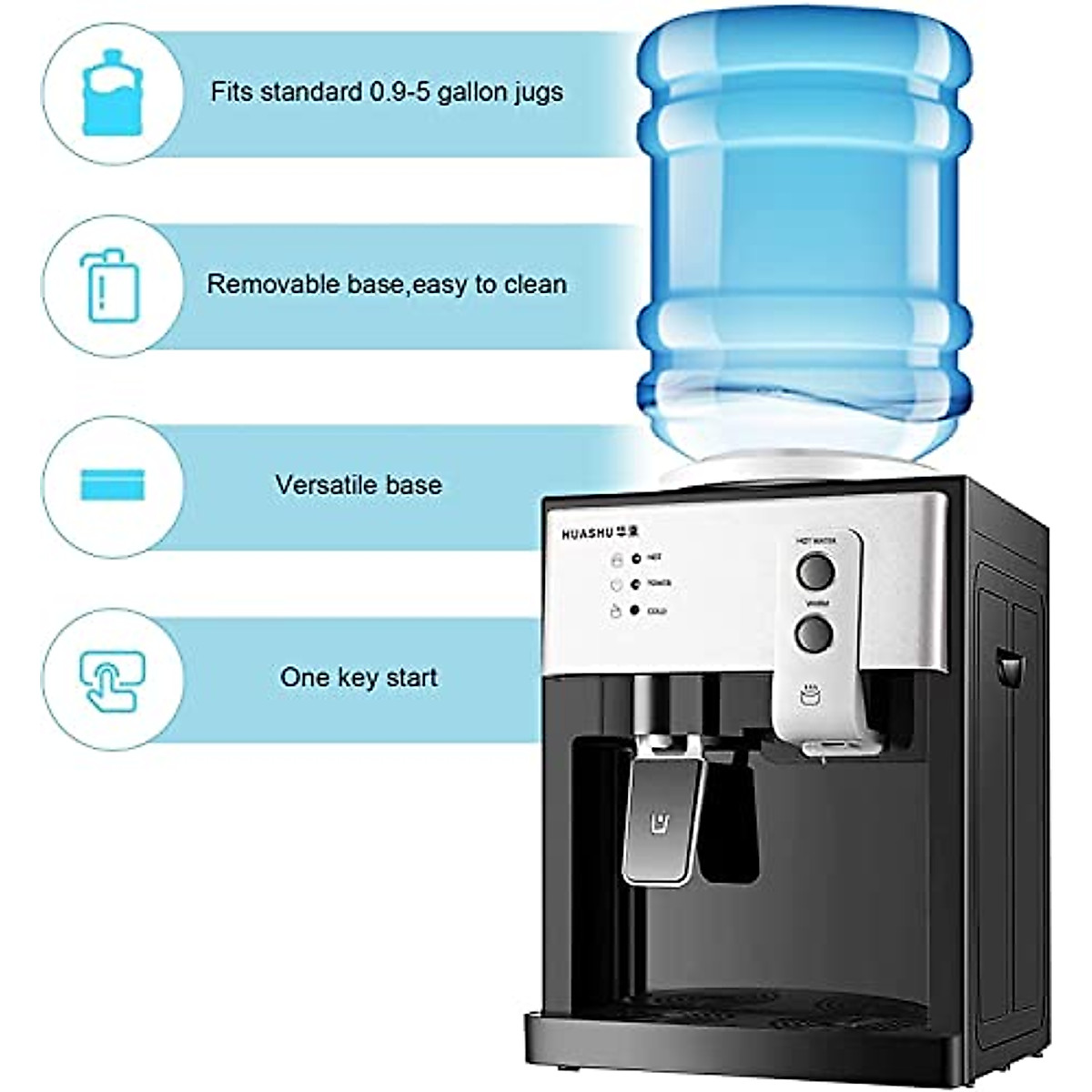 SHIOUCY Top Loading Water Cooler Dispenser - Desktop Electric Hot and Cold Dispenser,3 Temperature Settings Boiling Water, Normal Water,Ice (46-59 Degree F ) for 1 to 5 Gallon Bottles, White