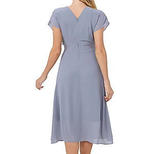 S・DEER Women's Summer Double V Neck Dress, Flutter Sleeve Ruffle Chiffon Formal Party Wedding Guest Midi Dresses(Grey,L)