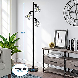 EDISHINE Industrial Floor Lamp for Living Room, Farmhouse 3-Light Tree Standing Lamp with 3 LED Bulbs & Adjustable Rotation Heads, Tall Vintage Pole Light for Bedroom, Reading Room, Office, Hotel
