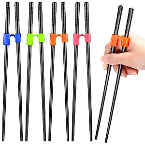 5 Pairs Reusable Chopstick Helpers Non Slippery Training Chopsticks for Adult Replaceable Practice Chopsticks Heat Resistant Chopsticks Holder with Clip for Many Age Trainer (Polymer, Black)