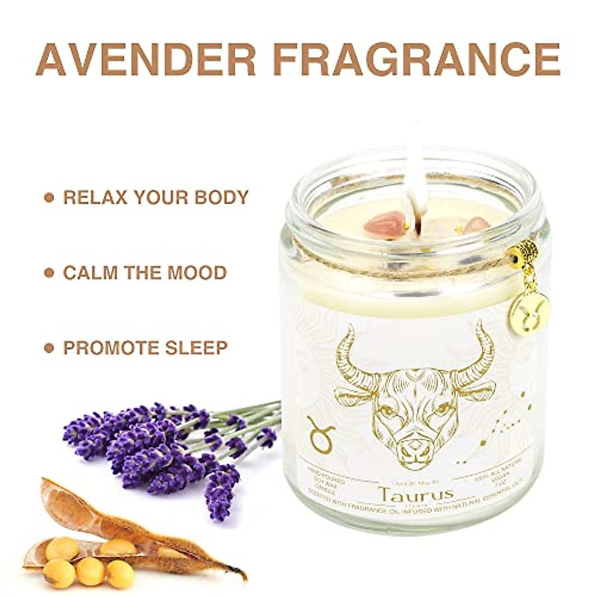YTENTE Taurus Zodiac Sign Candle Gift, Zodiac Crystals Candle Jar,Astrology Lavender Scented Soy Stones Candles Best Friends Gifts for Women Men Sister Brother Funny Birthday Gift…