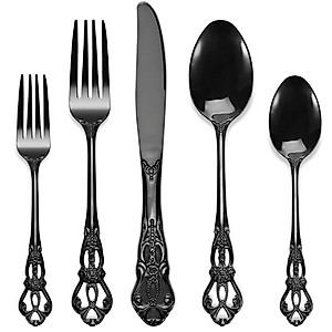 PUREAIN Silverware Set, 30 Pieces Retro Royal Silverware Set for 6, Anti-rust Stainless Steel Flatware Set Including Fork Spoon and Knife, Dishwasher Safe, Black
