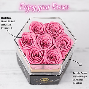 Forever Rose Flowers Delivery Prime - Fresh Bouquet - Valentines Mothers Day Birthday Anniversary for Women Mom Wife Girlfriend and Her - 7Pcs (Hexagon-Pink)
