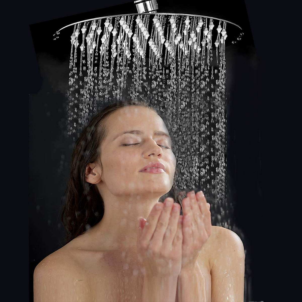 Katezon 8 Inch Rain Shower Head, Ultra-Thin Design, High Pressure Large Flow Stainless Steel Rainfall Shower Head, Waterfall Showerhead Universal Wall Ceiling Mount, California Certified (Chrome)