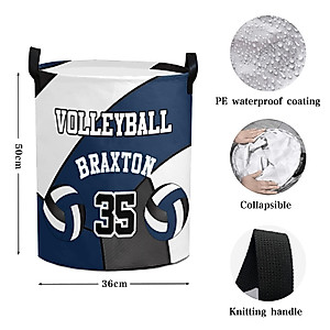 Custom Name Collapsible Laundry Basket,Navy Volleyball Sport Laundry Hamper with Handles Waterproof Oxford Laundry Hamper Household Organizer Basket