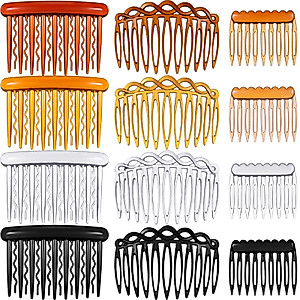 12 Pieces Plastic Side Hair Twist Comb French Twist Comb Hair Clips with Teeth for Fine Accessories Women, 4 Colors(Retro Color,Chic)