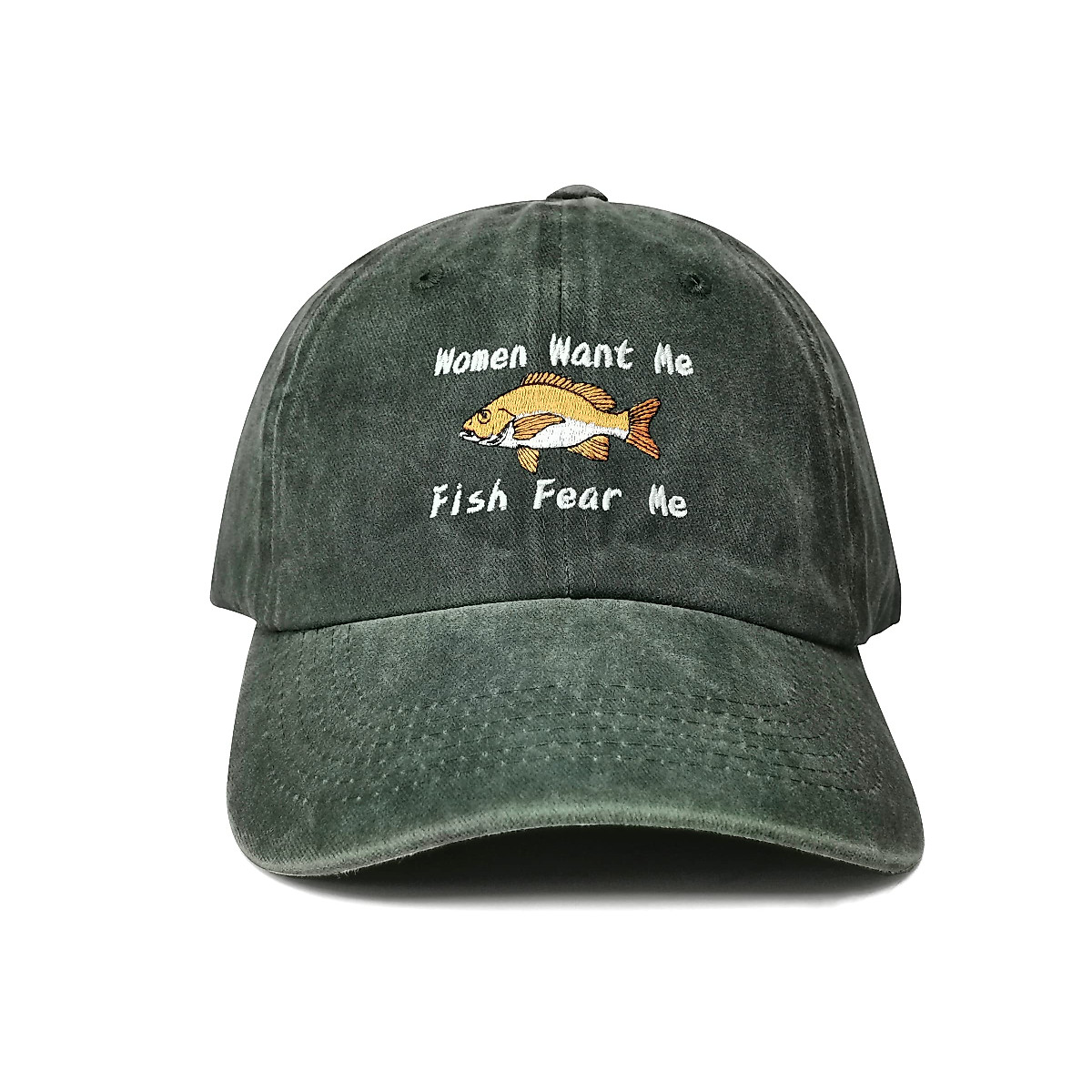 Hepandy Women Want Me Fish Fear Me Embroidered Washed Army Green Baseball Caps for Men, Embroidery Snapback Trucker Hat Adjustable Dad Hats Unisex