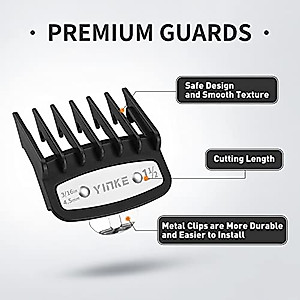 YINKE Clipper Guards Premium for Wahl Clippers Trimmers with Metal Clip - 10 Cutting Lengths from 1/16”to 1”(1.5-25mm) Fits All Full Size Wahl Clippers (pack of 10) (black)