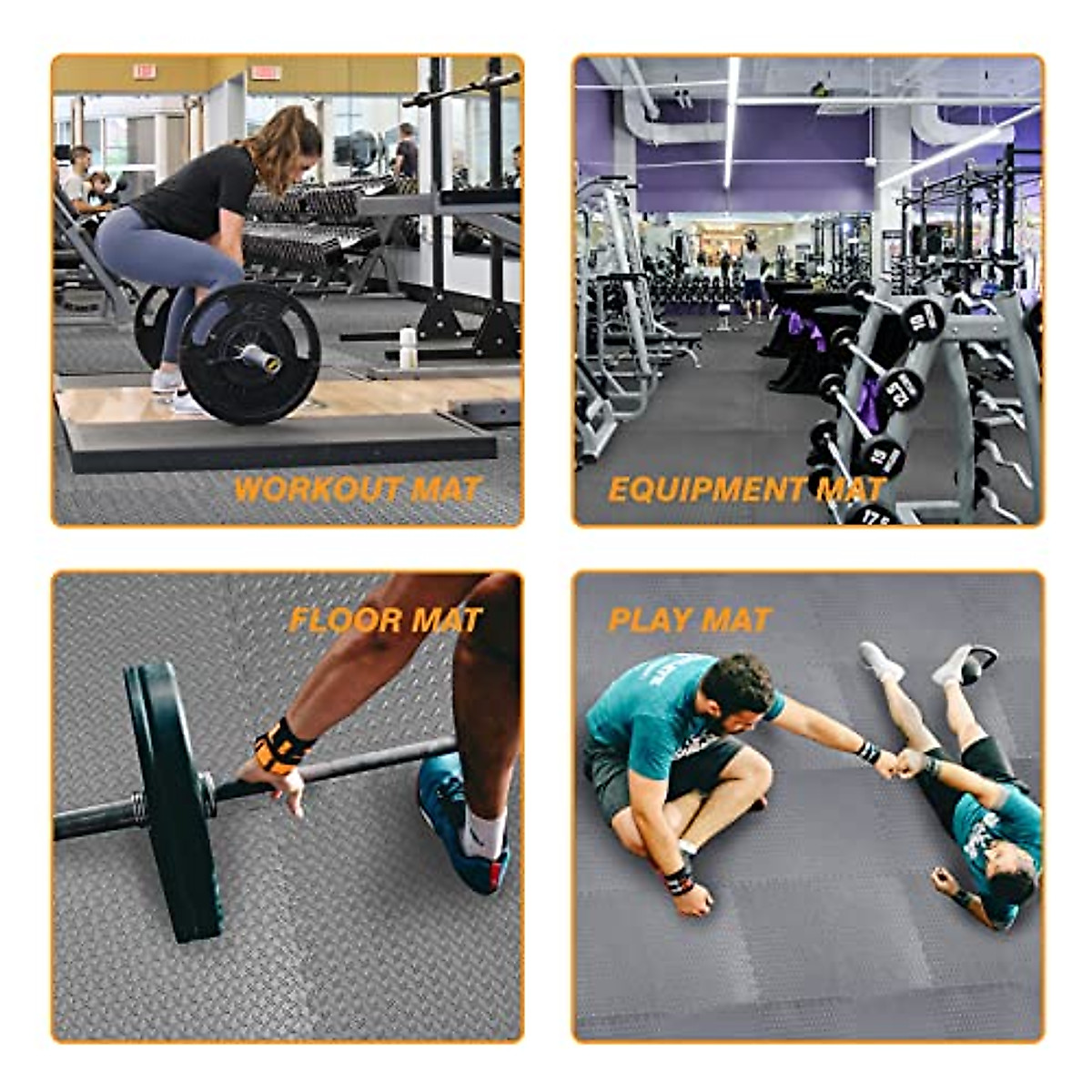 TCE AUPM002GY Interlocking Foam Mat Protective Exercise Workout Puzzle Floor Mat Tiles for Home Gym Equipment - 6 Pieces, 24 Square feet, Gray