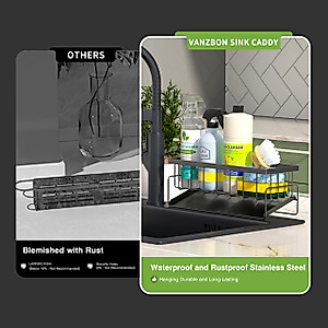 VANZBON Sponge Holder Kitchen Sink for Kitchen Sink, with Stainless Steel Auto Drain Tray,Self Drain Dish Soap Sponge Caddy Rack for Kitchen Countertop Storage Gadgets Accessories, Grey