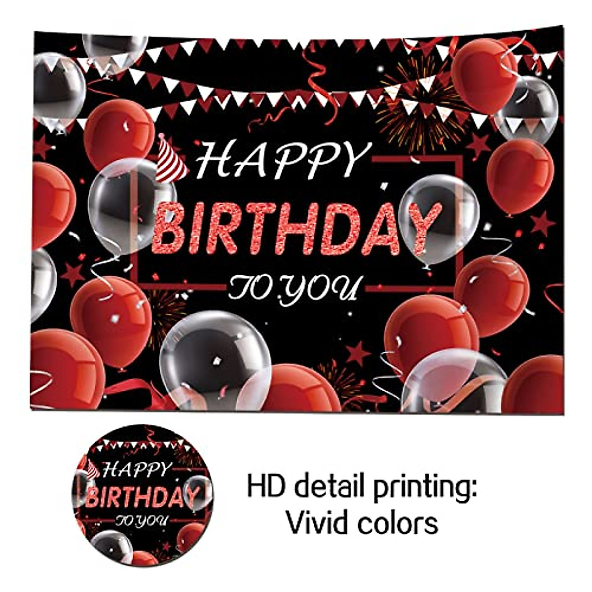Happy Birthday Photography Backdrop 7x5FT Polyester Red and Black Balloon Confetti Birthday Decoration Photo Booth Background for Kids Men Women Anniversary Birthday Party Banner Supplies