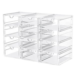 Desk Organizers And Accessories With 13 Drawers, Office Desktop Drawers, Plastic Makeup Organizer Containers Bins With Drawers Desk Organization, Bathroom Organizers Storage Case Box Cube, Pack of 3