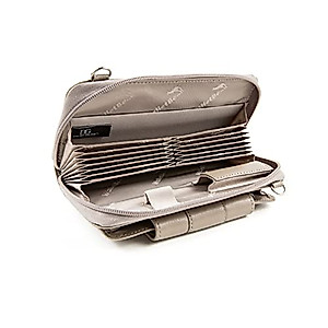 WalletBe Women's Wallet RFID Cell Phone Purse Leather Crossbody with Accordion Pebbled Taupe