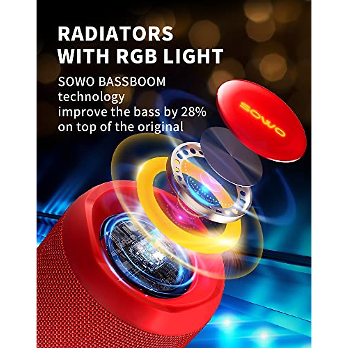 SOWO Portable Bluetooth Speaker, Waterproof Speaker IPX7, 25W Loud Wirelss Speaker with Big Audio and Punchy Bass, Outdoor Bluetooth Speaker for Party, Beach, Travel, Girls Gifts - Red