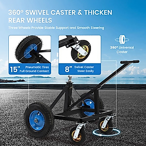 Adjustable Trailer Dolly, 1500lbs Load Capacity, Carbon Steel Trailer Mover with25.59''-34.65'' Adjustable Height, 15" Pneumatic Tires for Moving Boat Trailers/Utility/Cargo/RV Trailers