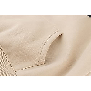 Lauweion Women Solid Basic Fleece Letter Loose Hoodie Sweatshirt Long Sleeve Kangaroo Pocket Drop Shoulder Pullovers Top Apricot