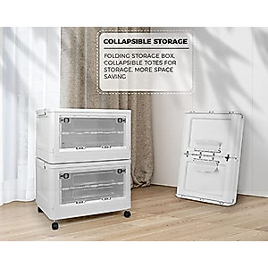 SYMWAL Extra large bins with Lids, Folding Storage Box, Stackable Storage Bins , Storage Bins with wheels, Collapsible Outdoor Storage Bins,2 Packs 28Gal Storage Cabinet