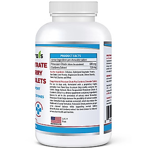 Potassium Citrate Plus Cranberry Supplement for Dogs (100 Tablets) - Urinary Tract Support-Helps Deter Formation of Calcium Oxalate Stones - Deters Bladder & Kidney Stones (Made in U.S.A)