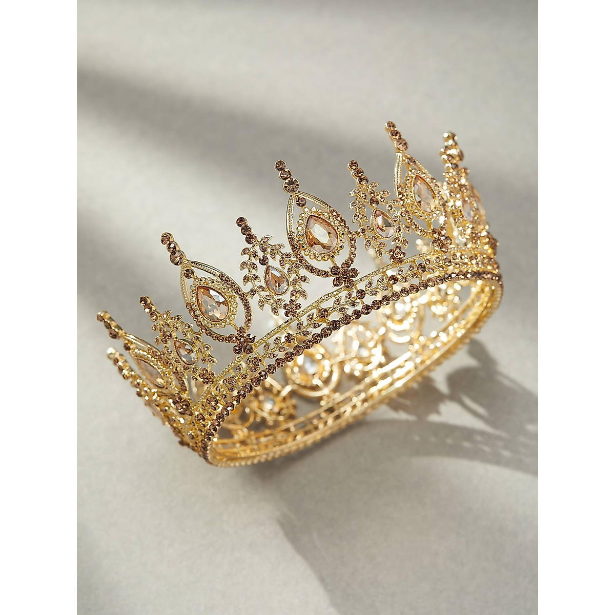 SWEETV Royal Queen Crown, Wedding Tiara for Bride, Rhinestone Tiaras and Crowns for Women, Costume Headpiece for Birthday Cosplay Party Celebration,Gold