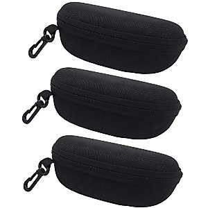 traderplus 3Pcs Hardshell Sunglasses Case/Eyeglasses Box with Zipper and Hook For Men & Women Black
