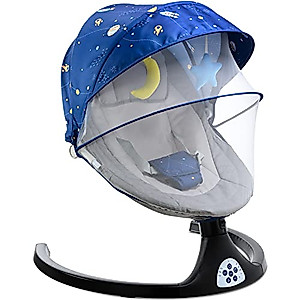 Baby Swing for Infants, Baby Rocker with 5 Natural Sway Speeds, 5 Point Harness Baby Bouncer for 5-20 Lb, 3-36 Months（Black）