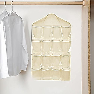 Hanging Closet Organizer and Storage Shelves, 16 Pockets Large Wardrobe Clothes Organizer for Closet, Storage Organizer, Hanging Storage Bag for Bra Socks Underwear Underpants Leggings Tights Beige