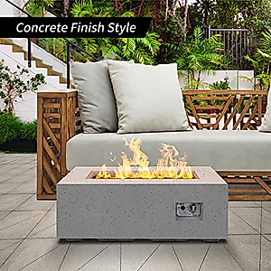 Kante 42 Inches Outdoor Propane Fire Pit Table, Rectangular Concrete Smokeless Gas Fire Pit Table for Patio Garden, 50,000 BTU Stainless Steel Burner, Waterproof Cover, Light Gray