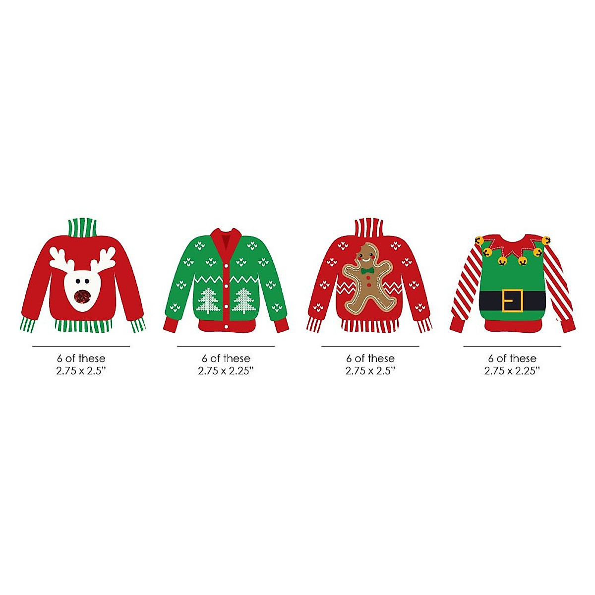 Big Dot of Happiness Ugly Sweater Paper Straw Decor - Holiday and Christmas Party Striped Decorative Straws - Set of 24