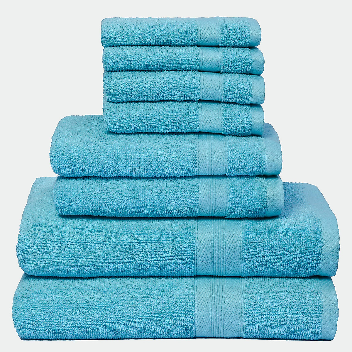 BOUTIQUO 8 Piece Towel Set 100% Ring Spun Cotton, 2 Bath Towels 27x54, 2 Hand Towels 16x28 and 4 Washcloths 13x13 - Ultra Soft Highly Absorbent Machine Washable Hotel Spa Quality - Turquoise Blue