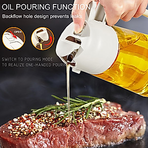 HHSarioneiro Oil Dispenser for Kitchen, 2 in 1 Olive Oil Dispenser and Oil Sprayer for Cooking, 16.5oz/470ml Premium Glass Oil Bottle, Food-grade Oil Mister for Air Fryer, Frying, Salad, BBQ(Beige)