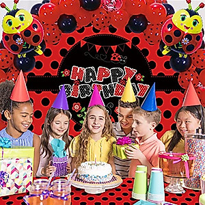 Vlipoeasn 69 Pcs Ladybug Theme Suit Birthday Party Decor Red Black Polka Dots Balloons Garland Arch Ladybug Balloons Tablecloth Banner Birthday Party Supplies Decorations