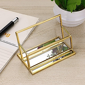 Hipiwe Glass Business Card Holder Stand - Vintage Gold Metal Name Card Display Stand Office Desktop Countertop Business Card Organizer