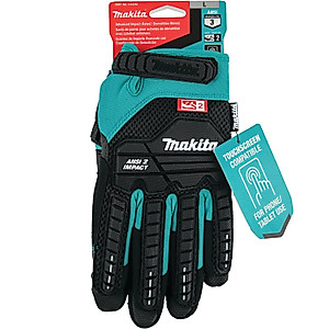 Makita Unisex Impact-rated T 04282 Advanced ANSI 2 Impact Rated Demolition Gloves Large, Teal/Black, Large US