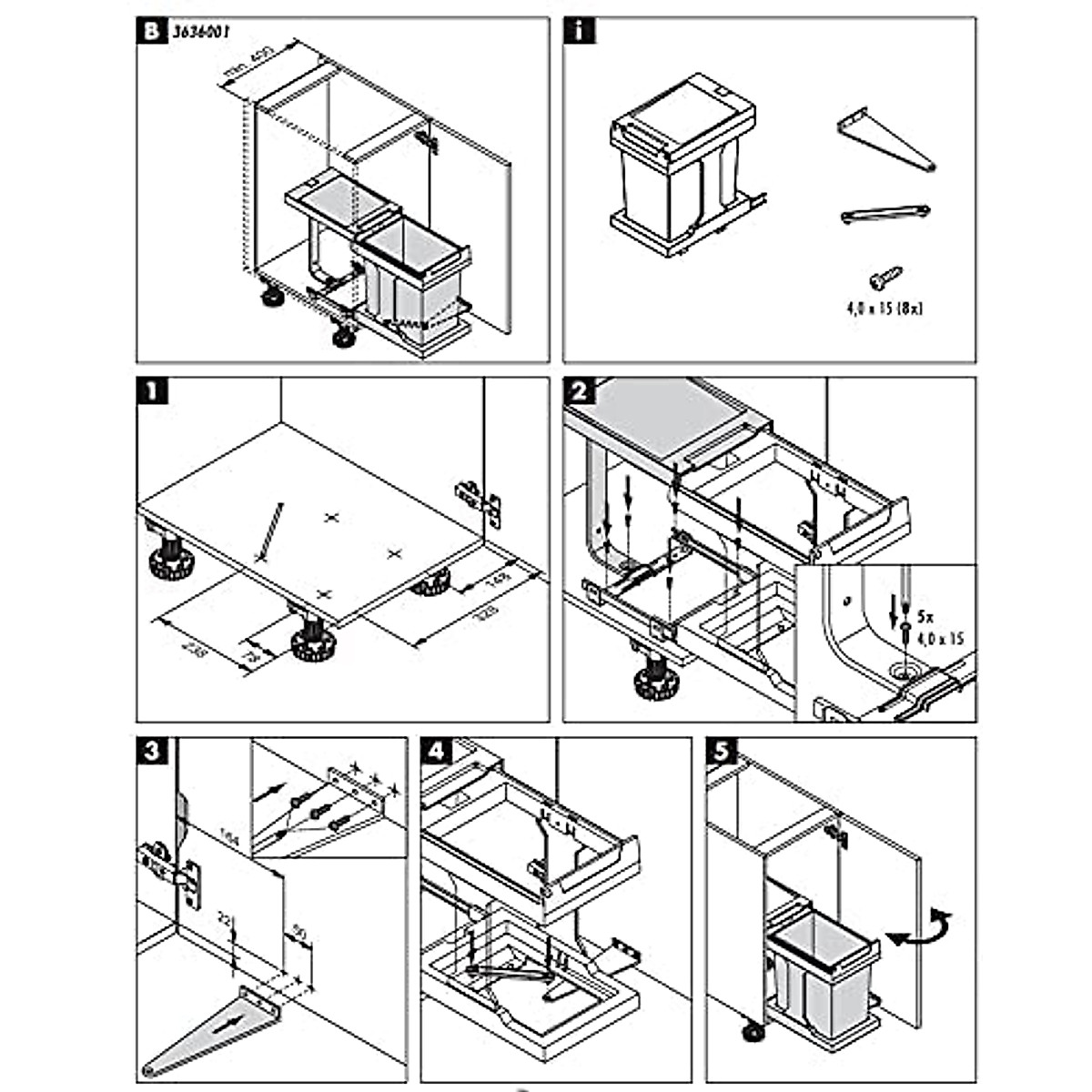 Hailo Solo Pull-Out Trash Can System with DoorKit and Lid 20 Liters (5.28 gal), Capacity 21.1 qts, Slate Gray