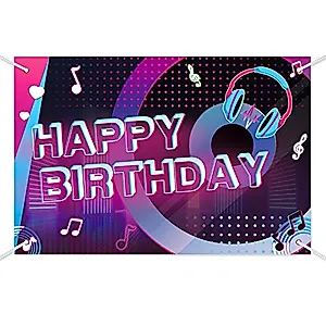 Music Happy Birthday Backdrops, Musical Themes Birthday Yard Sign, Karaoke Party Decorations Short Video Studio Banner, Photography Background for Boy Girl Music Notes Party Supplies 7x4.3FT
