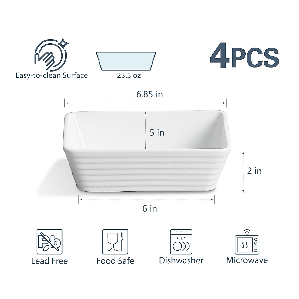 ONEMORE Small Baking Dish, Rectangle Ceramic Baking Dish for Oven, Individual Casserole Dishes for Toaster Oven, 5x7 Small Deep Lasagna Baking Dish, Oven Safe, 1-2 Person Baking Dishes Set of 4, White