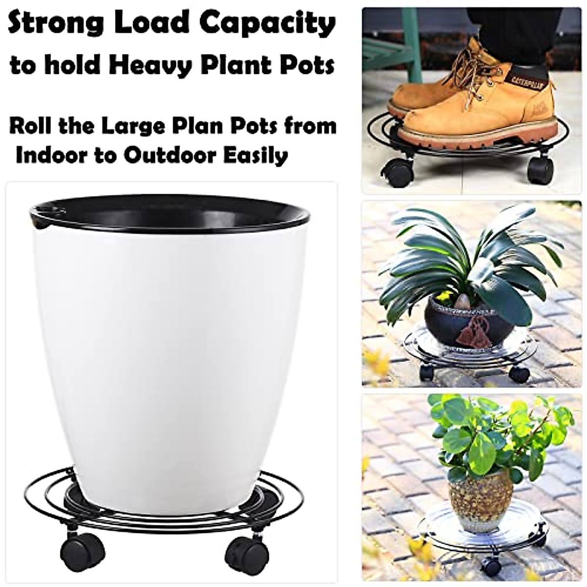 5 Packs Large Metal Plant Caddy with Wheels 13" Heavy-Duty Wrought Iron Rolling Plant Stands with Casters Plant Dolly Plant Roller Base for Indoor and Outdoor Plant Pot Movers Saucers Black
