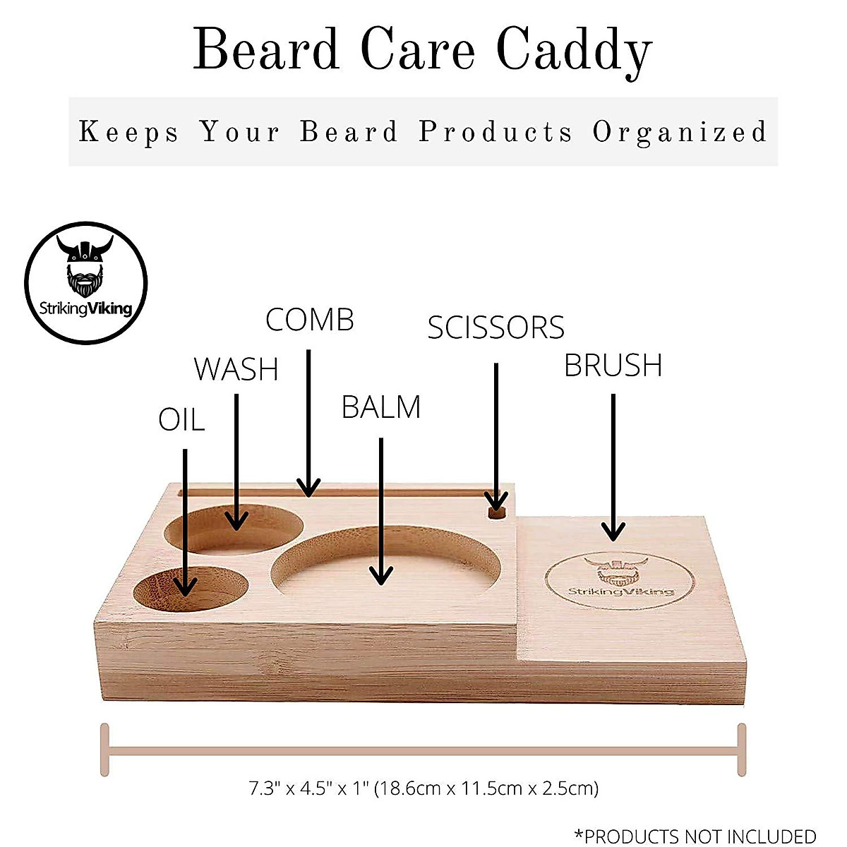 Striking Viking Beard Caddy Countertop Bathroom Organizer for Beard Products - Beard Product Holder for Beard Oil,Beard Balm,Beard Wash,Beard Comb,Beard Brush & Scissors (1pc Organizer Caddy)