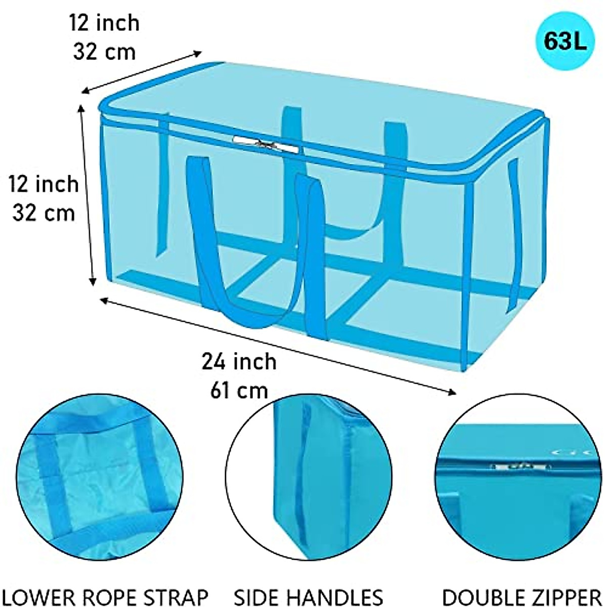 GOOSH 2 Pack Moving Bags Heavy Duty Extra Large with Double Zippers & Carrying Handles, Waterproof Foldable Storage Totes for Space Saving Moving Storage